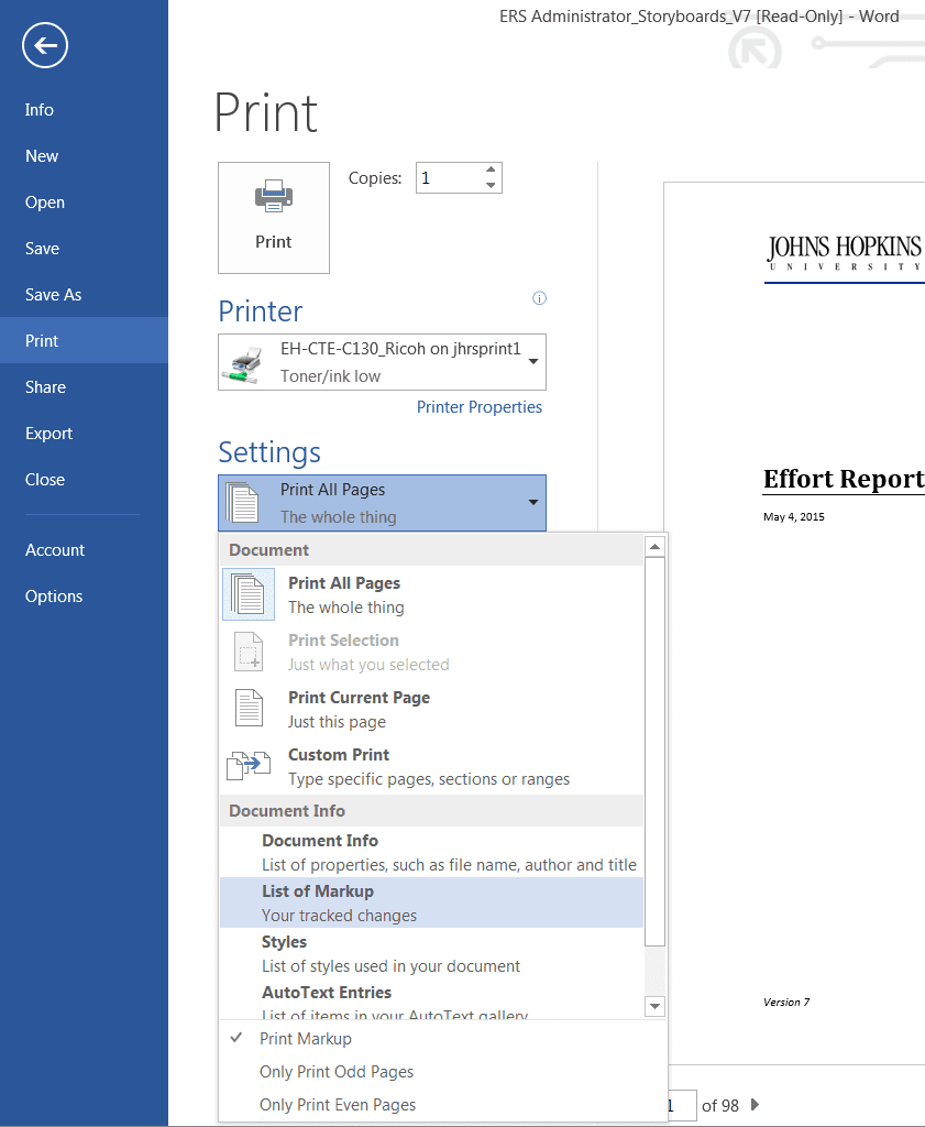 Microsoft Word How To Print Track Changes Only My Learning Solutions